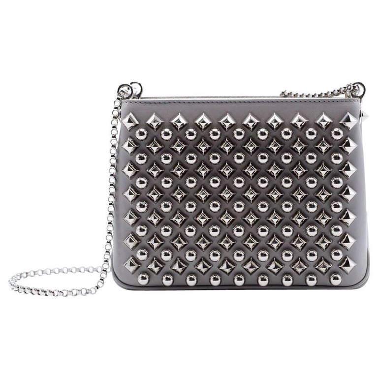 Christian Louboutin Small Triloubi Silver Spiked Shoulder Bag at ...