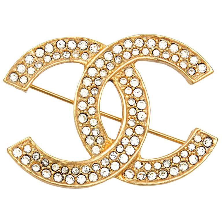 Chanel Gold Rhinestone CC Charm Evening Pin Brooch at 1stDibs | chanel ...