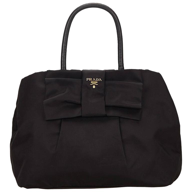 Prada Black Nylon Tessuto Bow Tote Bag At 1stdibs