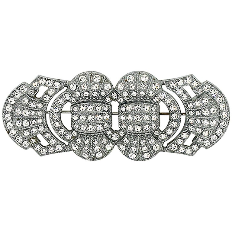 1920s Art Deco Geometric Design Vintage Rhinestone Brooch For Sale at ...