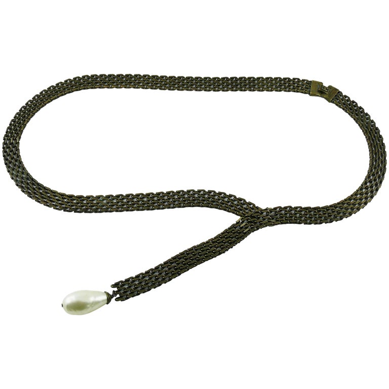Chanel Lariat Chain Belt with Large Glass Pearl Drop For Sale at ...