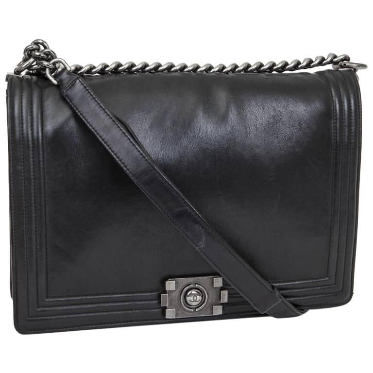 CHANEL 'Boy' Flap Bag Limited Edition in Black Smooth Leather GM at 1stDibs