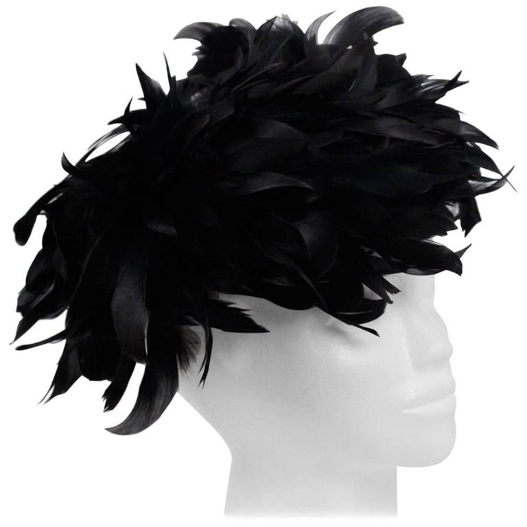 VINTAGE 1950s Black FEATHERS Woman Evening HAT Headdress at 1stDibs