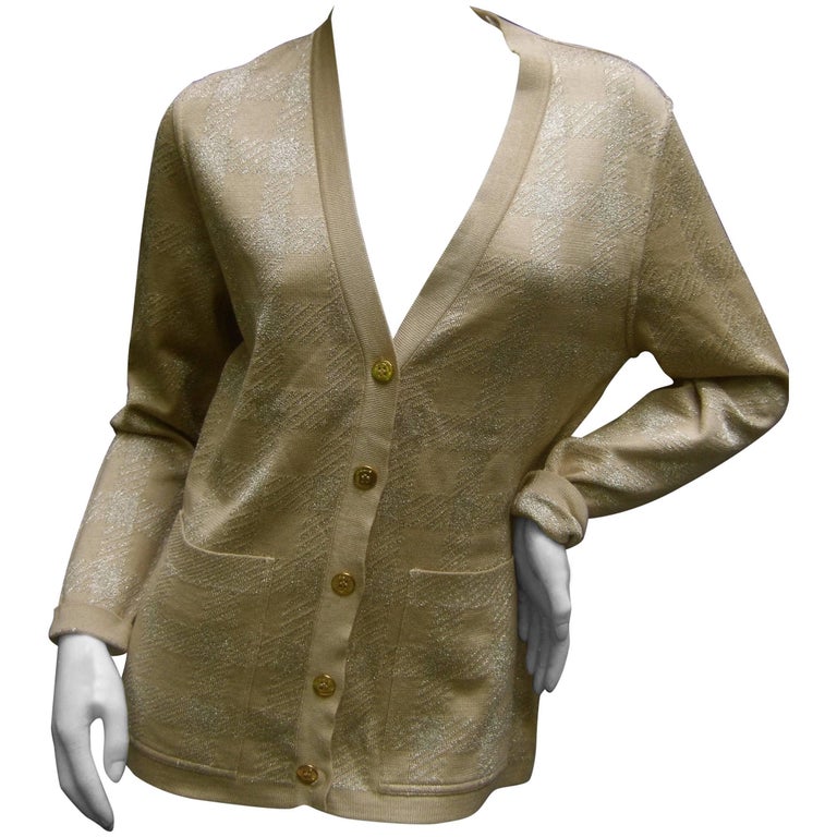 Celine Paris Gold Metallic Italian Knit Cardigan c 1990s at 1stDibs