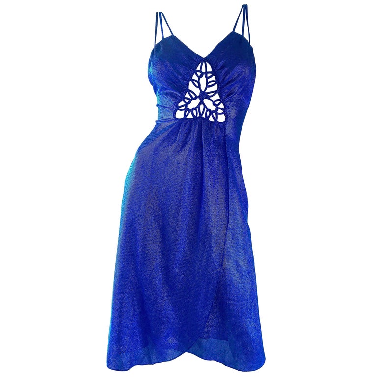 1970s Samir Sexy Electric Blue Metallic Cut - Out Slinky Vintage 70s ...