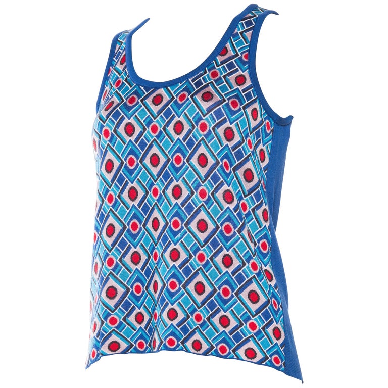 1970S BALENCIAGA Blue Rayon and Silk Geometric Knit Top Sz 40 For Sale ...