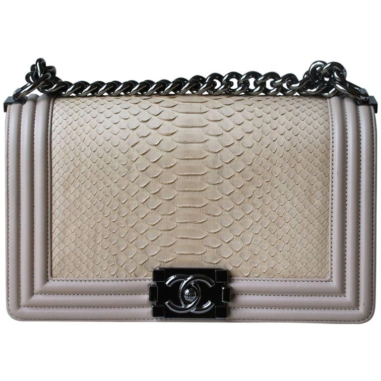 Chanel Matte Python Calfskin Medium Boy Flap Bag at 1stDibs