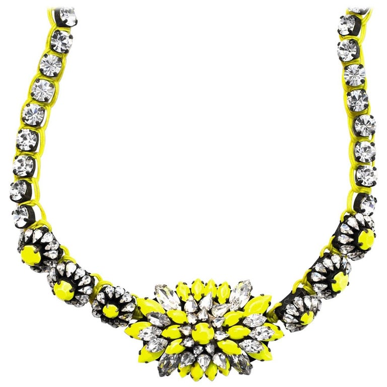 Shourouk Neon Yellow and Crystal Necklace with Box rt. $400 For Sale at ...