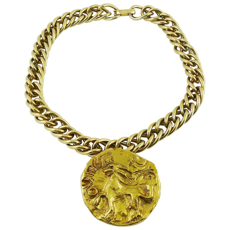 Yves Saint Laurent YSL Vintage Griffin Lion Coin Pendant with Chunky ...