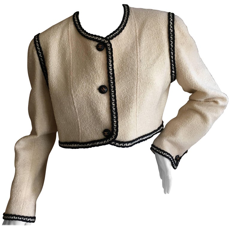 Chanel Vintage Ivory Cropped Jacket with Contrasting Trim and Nine CC ...