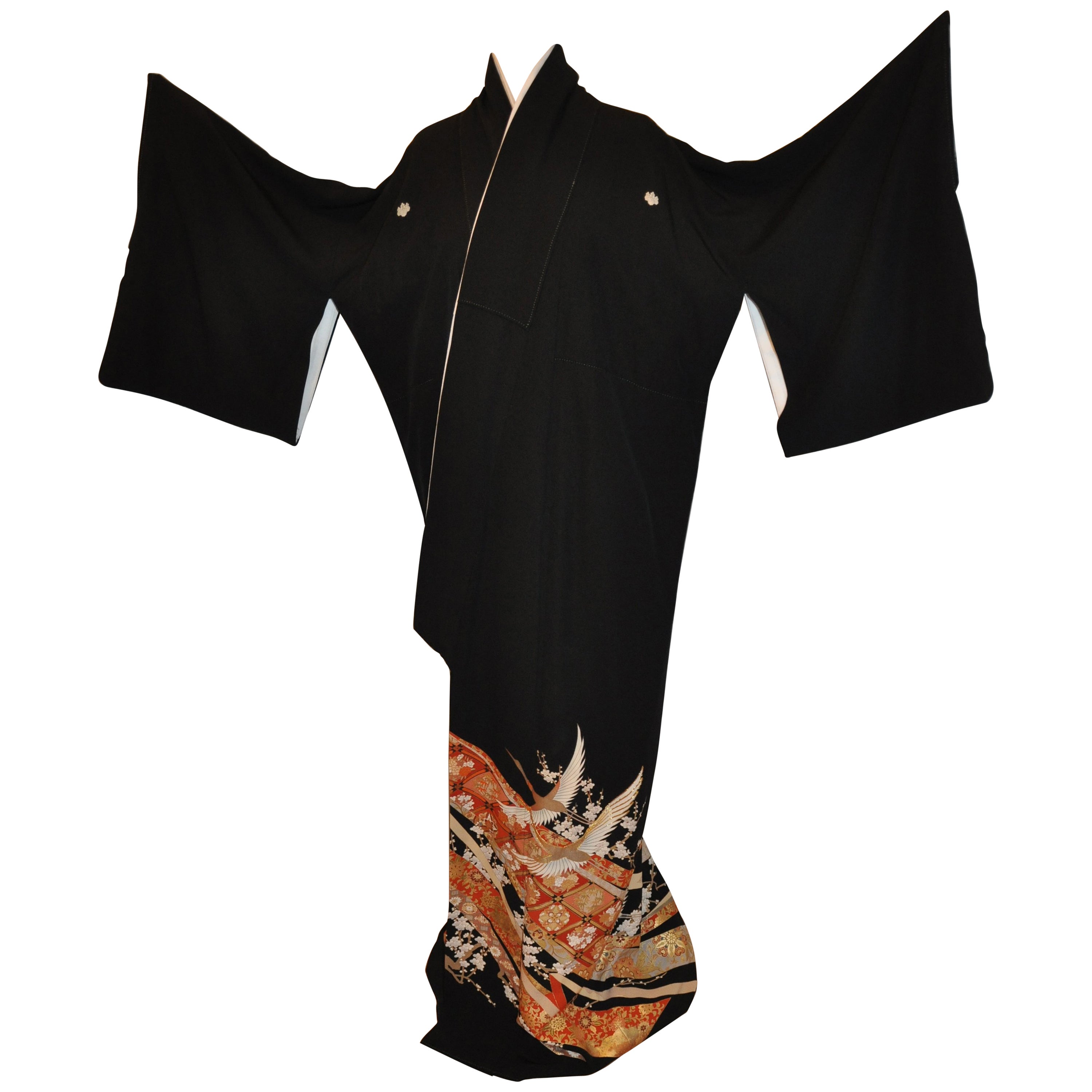 Multi-Textured Gold Cord "Emperor's Carriage" Black Silk Kimono For ...