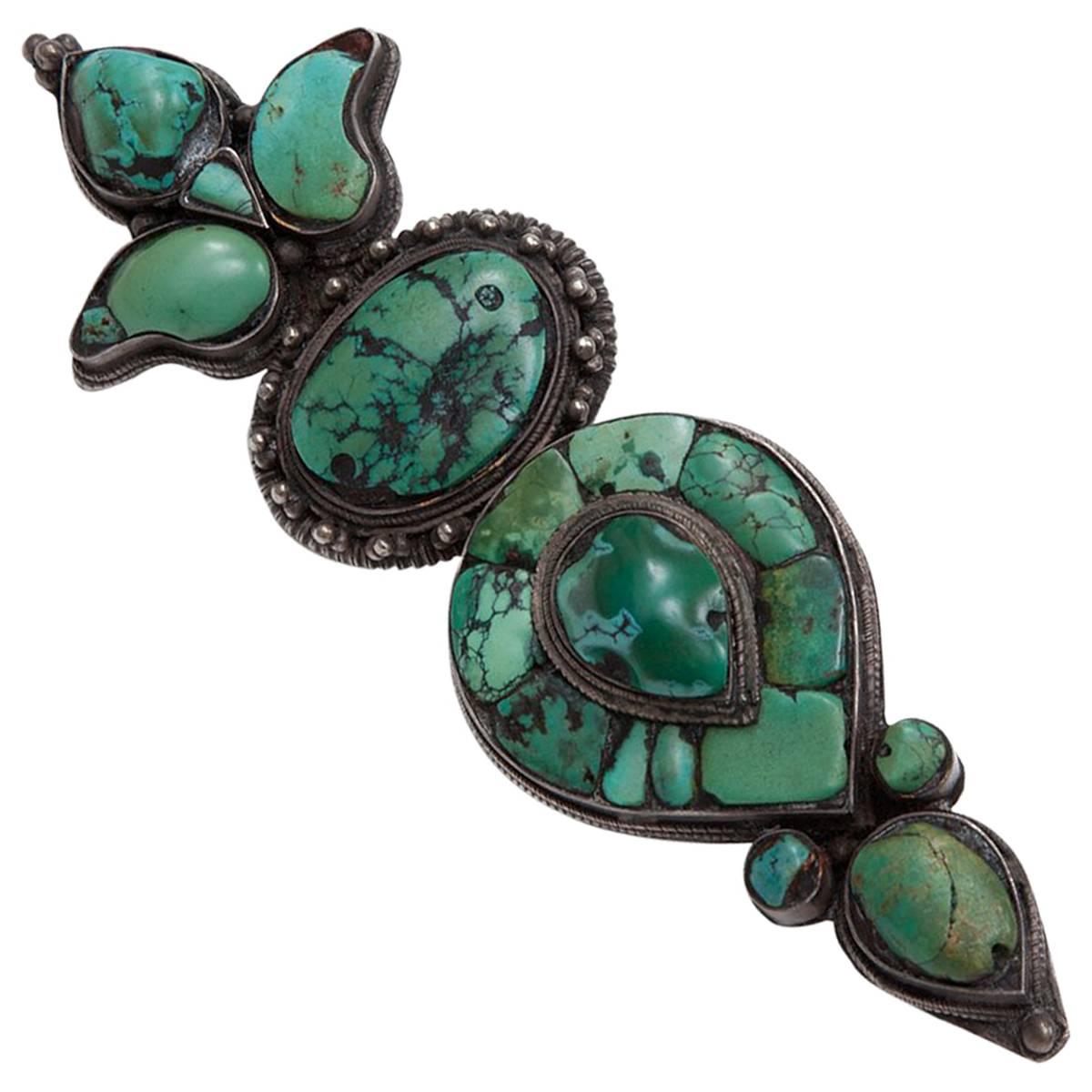 Oversized Sterling Turquoise Brooch at 1stDibs