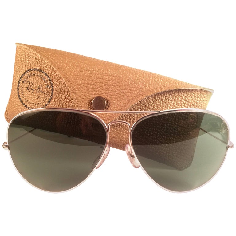 New Vintage Ray Ban Aviator 62Mm White Gold Grey G15 Lenses B&L ...