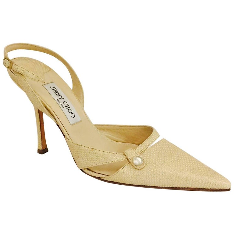 Jimmy Choo Elegantly Envisioned Beige Leather and Gold Sparkles ...