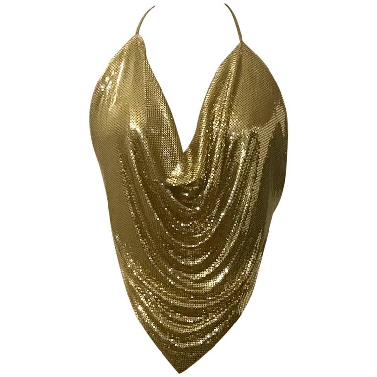 Vintage 1970s Gold Metal Mesh Draped Backless Halter Top at 1stDibs ...