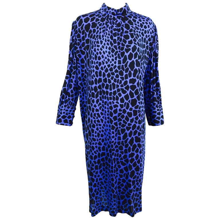 Vintage Gibi, Roma silk jersey leopard spot dress in black and blue ...