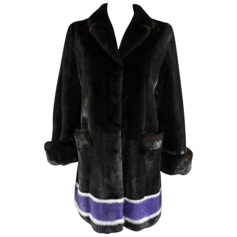 Prada Bespoke 2014 Mink with Purple White Intarsia Stripe Fur Coat at ...