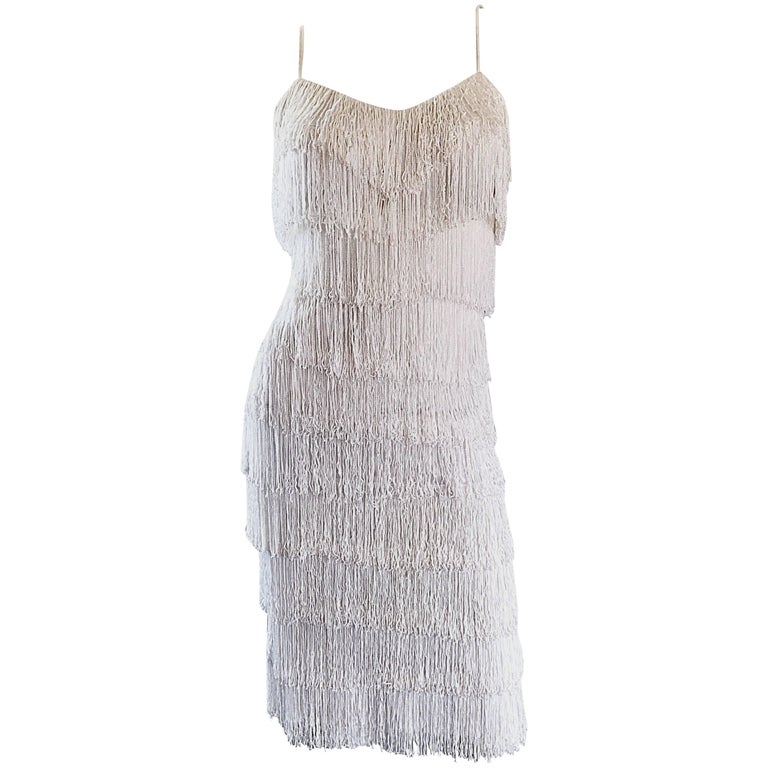 Incredible Vintage 1970s Does 1920s White Fully Fringed Jersey Flapper ...