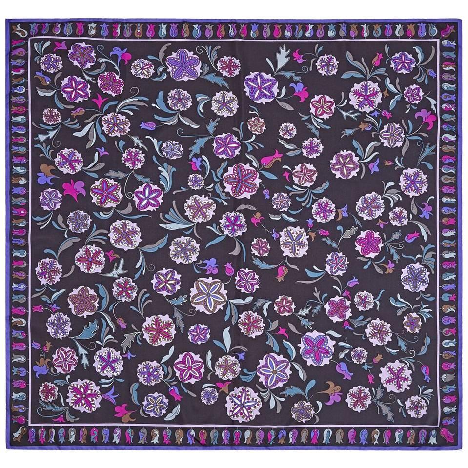 1970s Emilio Pucci Silk Floral Pattern Scarf 90cm Square at 1stDibs