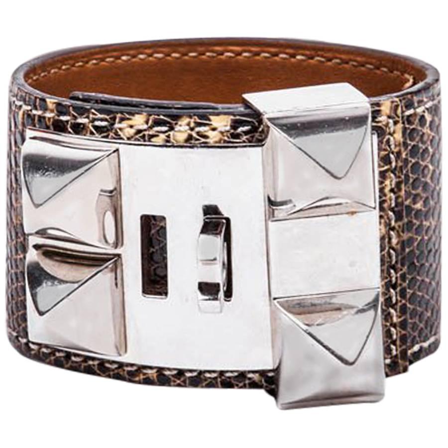 Hermes Lizard Black Leather Cuff Bracelet at 1stDibs | hermes leather ...