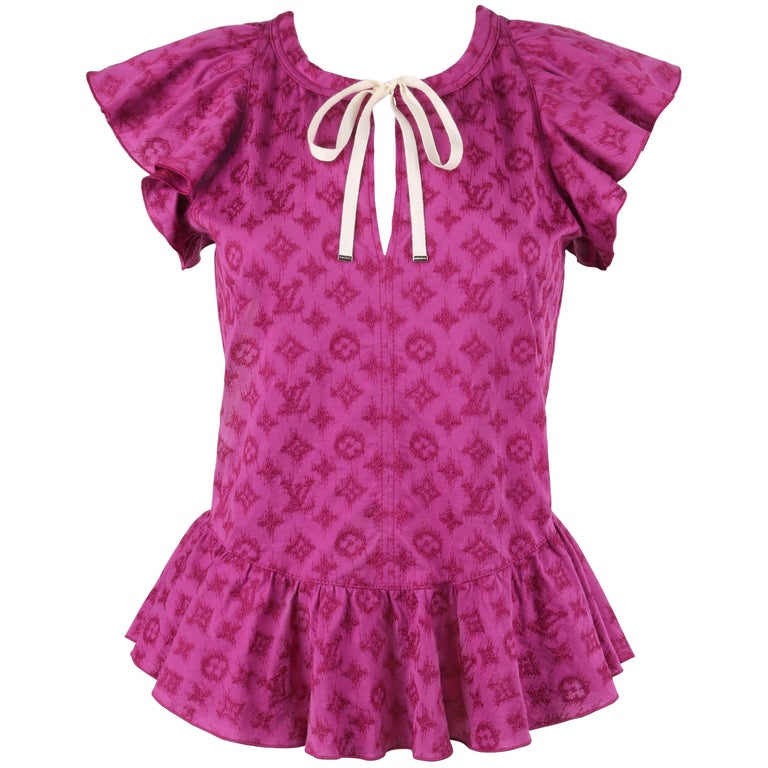 LOUIS VUITTON Magenta Embroidered LV Monogram Ruffled Blouse Top NWT ...