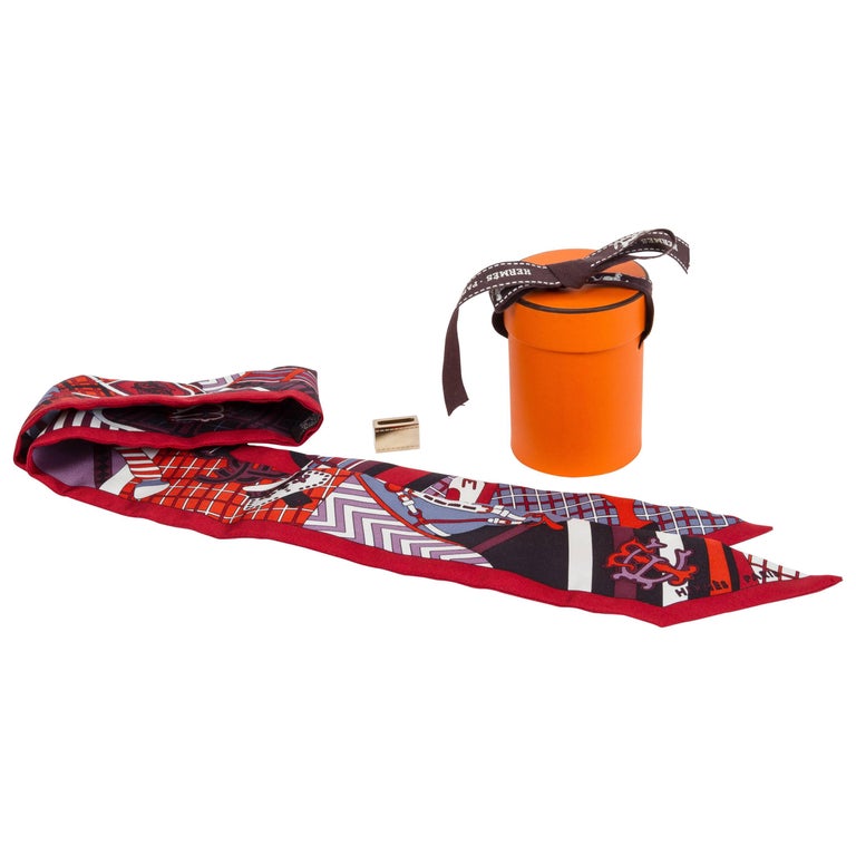 New in Box Hermes Red Geometric Silk Twilly Scarf at 1stDibs | red ...