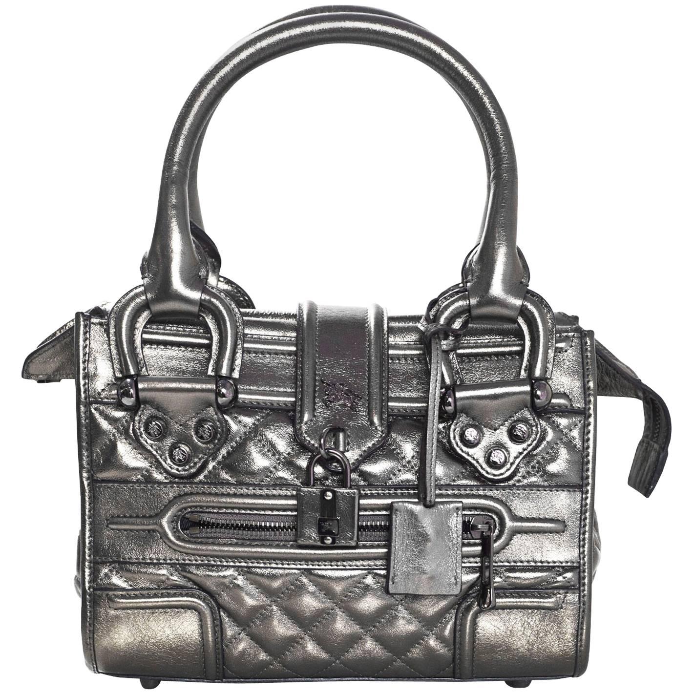Burberry Pewter Leather Quilted Mini Manor Handbag rt. $1, 680 For Sale ...
