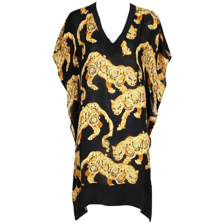 Versace Tiger Print Silk Tunic Top Dress at 1stDibs | tiger print dress