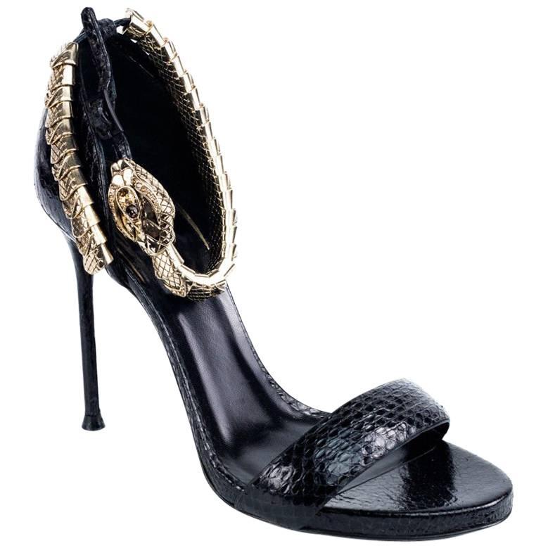 Roberto Cavalli Black Snake Cuff Snake Embossed Pumps For Sale at 1stDibs