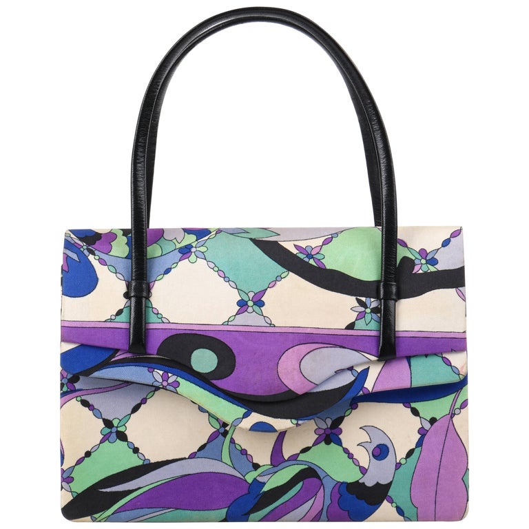 EMILIO PUCCI c.1960's Blue Multicolor Signature Botanical Print Silk ...