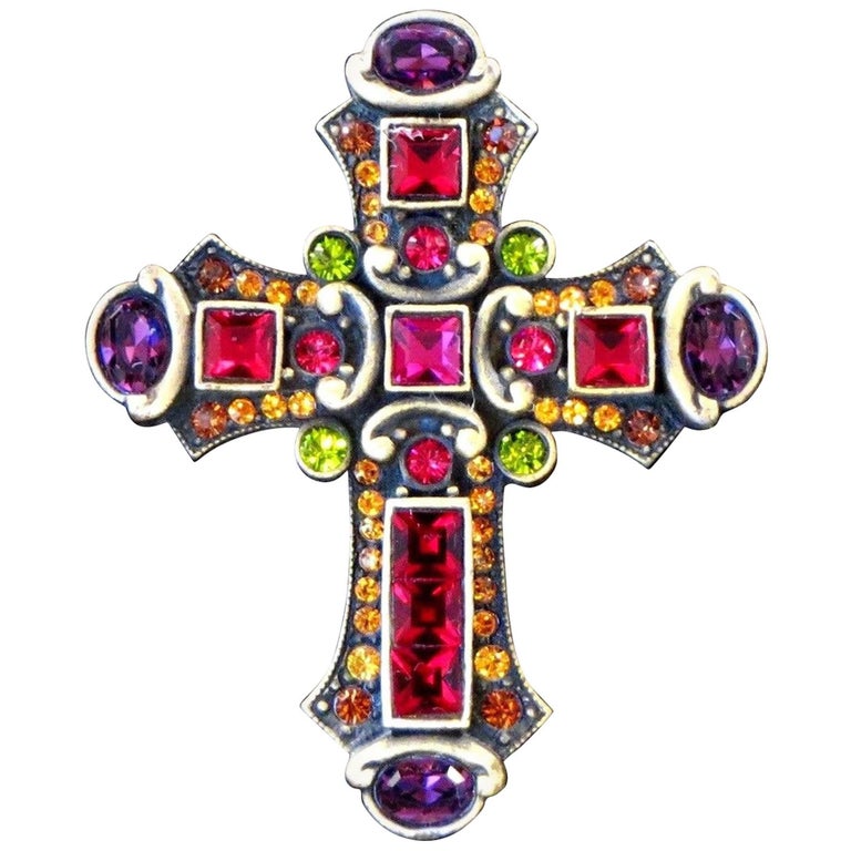 Jay Strongwater Faux Multi Gem Statement Cross Brooch Pin Estate Find ...