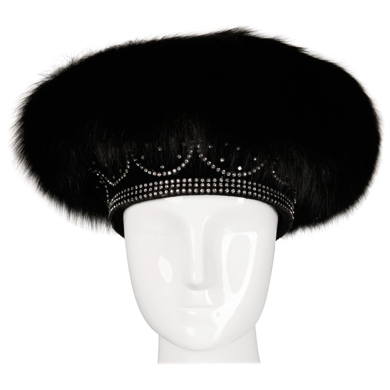 Unworn with Tags Vintage George Zamau'l Black Fox Fur + Rhinestone Hat ...