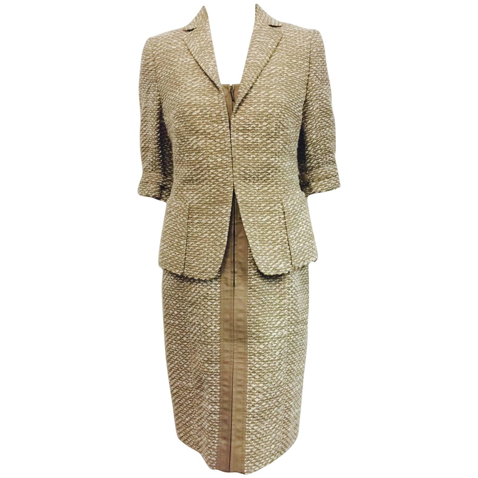 Alluring Akris Punto Dress and Jacket Ensemble in Taupe and Ivory ...