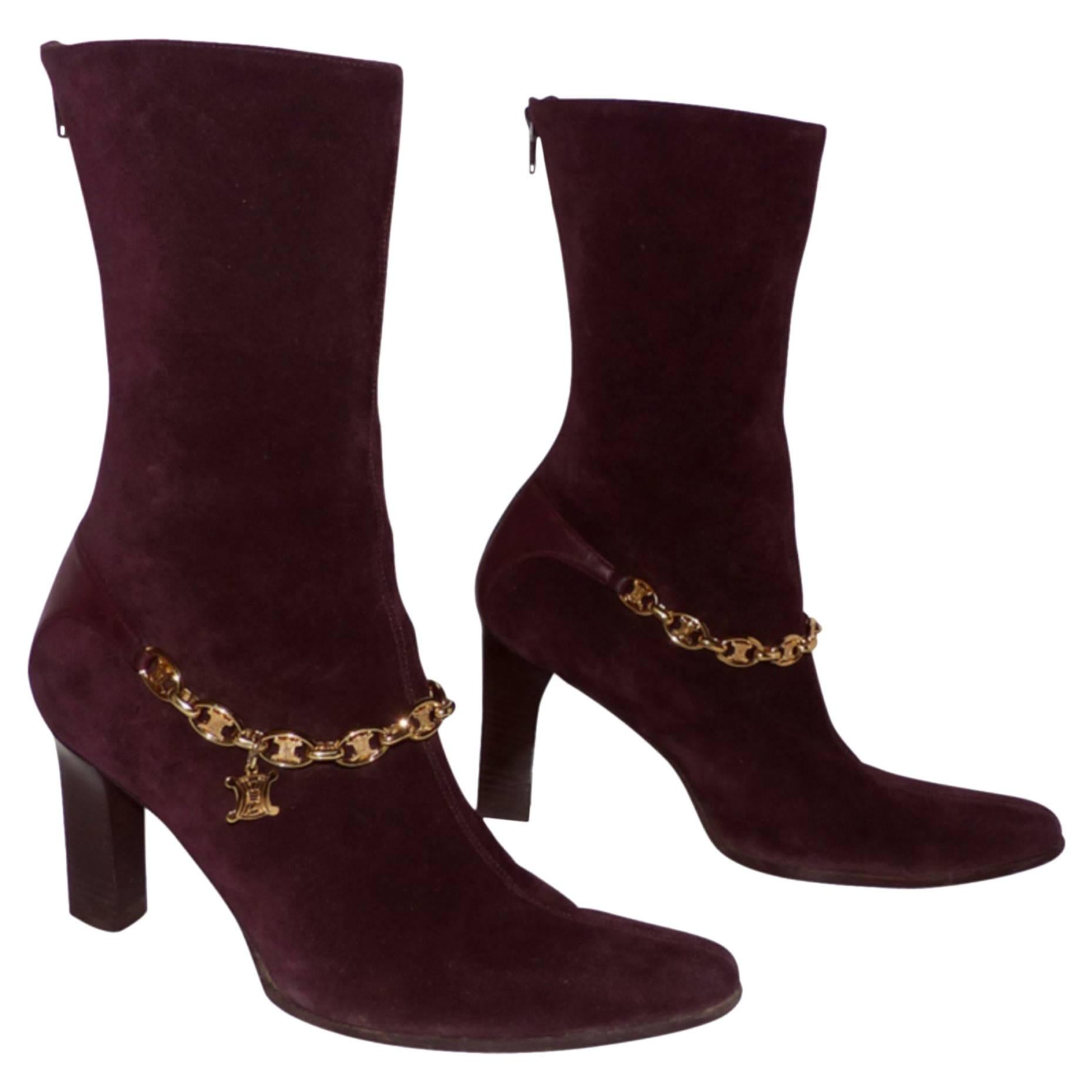 Céline Boots in Suéde and Logo Chain Céline / at 1stDibs