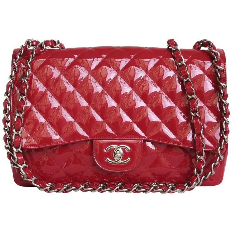 CHANEL ''Jumbo'' Flap Bag in Red Patent Leather at 1stDibs | chanel red ...