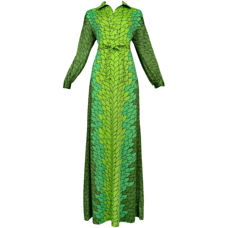 Green Leaf Print Dress at 1stDibs