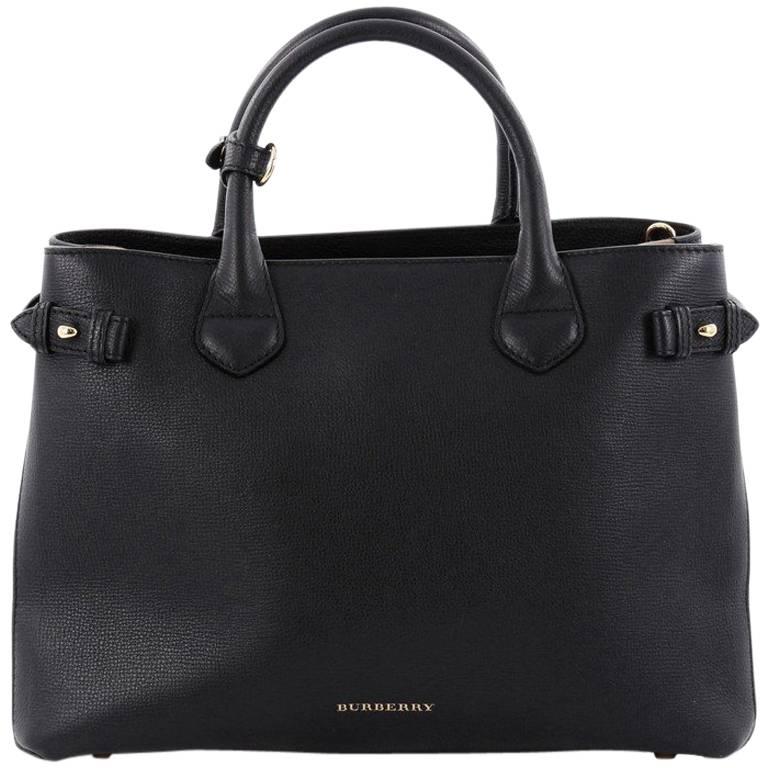 Burberry Banner Convertible Tote Leather and House Check Canvas Medium ...