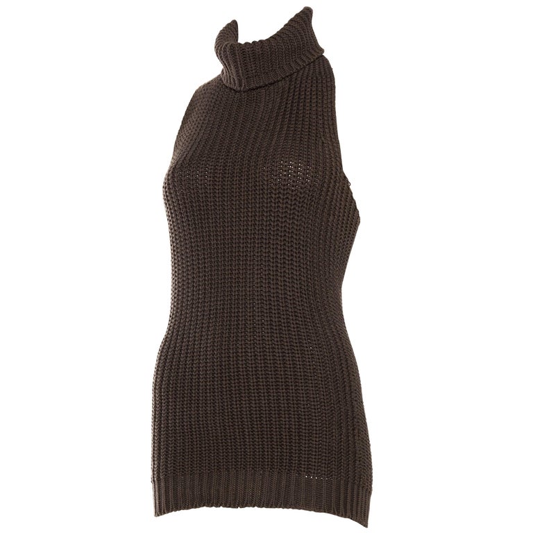 1990S Cotton Backless Knit Cowl Neck Halter Top Mini Dress at 1stDibs