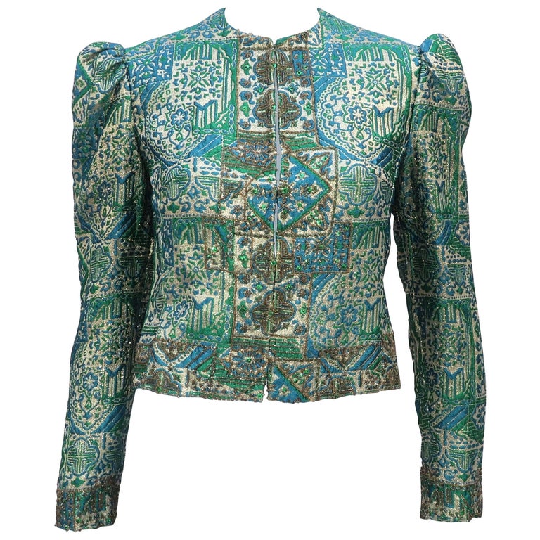 Regal 1960's Victoria Royal Fitted Brocade Jacket with Beading at 1stDibs