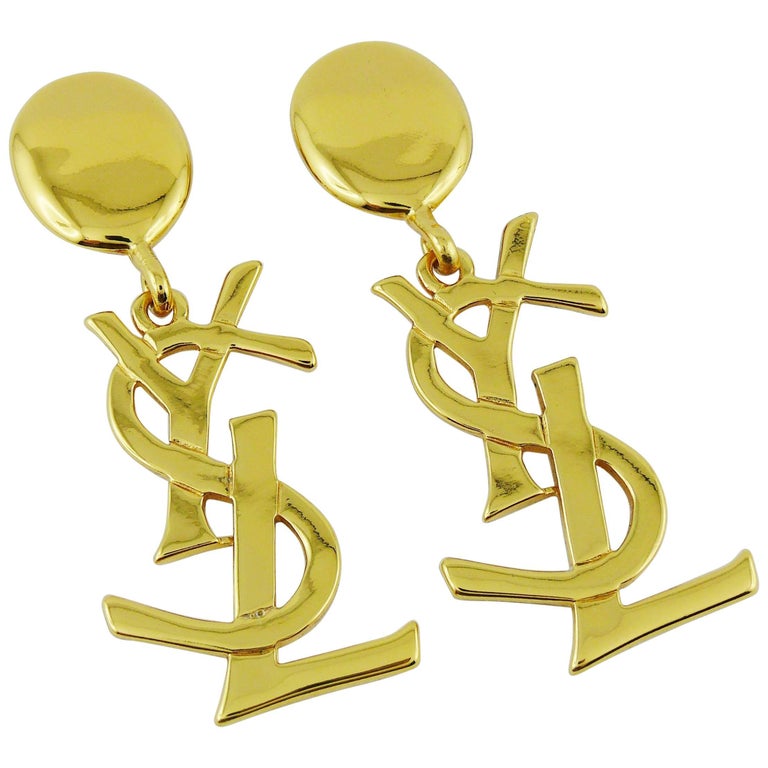 Yves Saint Laurent YSL Vintage Massive Iconic Logo Dangling Earrings at ...