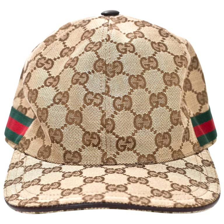 Gucci Tan Monogram Baseball Cap Sz L For Sale at 1stDibs