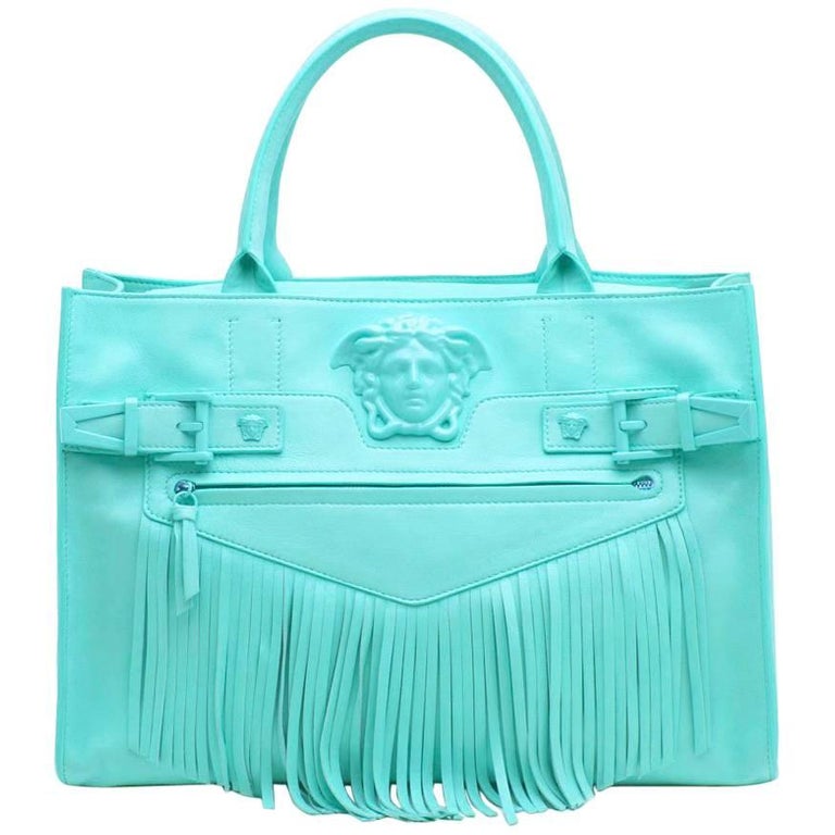 VERSACE AQUA BLUE LEATHER FRINGE PALAZZO SHOULDER BAG New with tags at ...