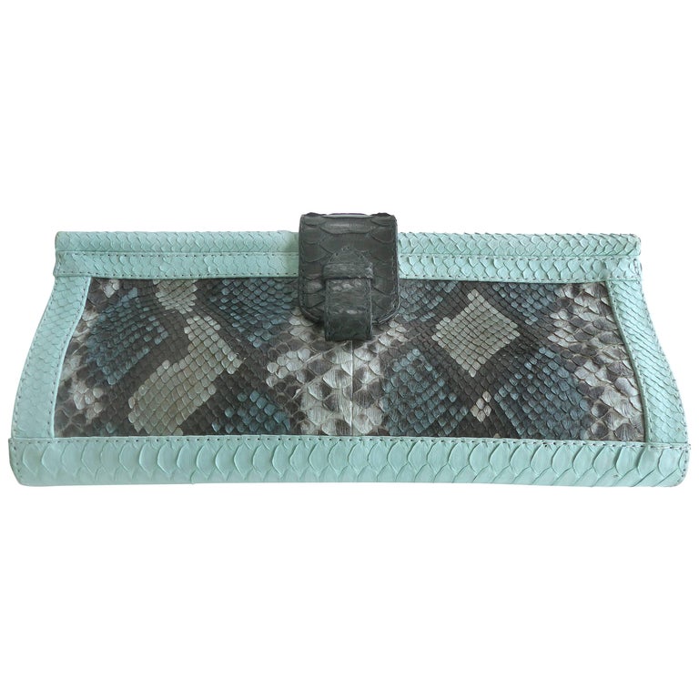 Maxi "Oscar" Clutch with Mint Colored and Hand-Painted Python by Glen ...