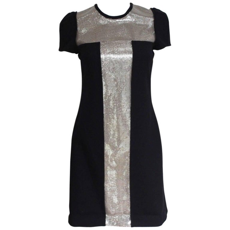 Versace Chainmail-paneled wool-blend black dress 42 uk 10 For Sale at ...