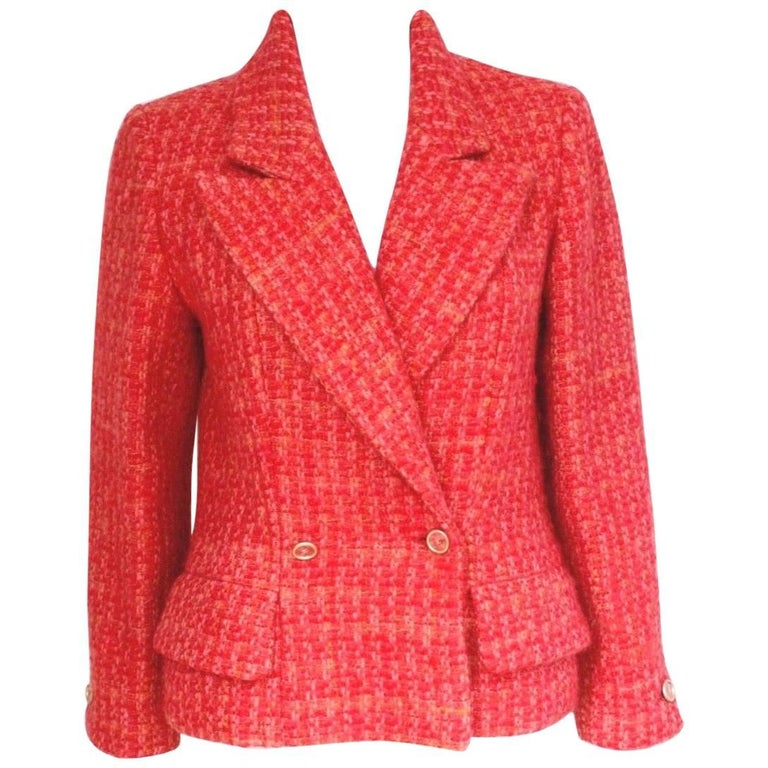 Authentic Chanel Red Tweed Jacket F 40 uk 12 For Sale at 1stDibs