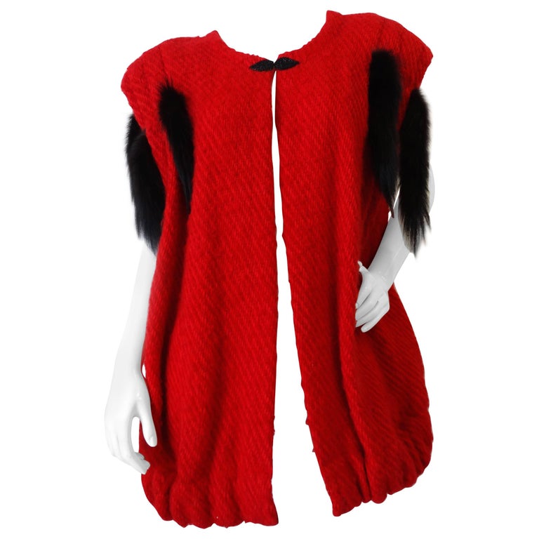 1980s Silver Lining Red Knit Mink Tail Vest For Sale at 1stDibs