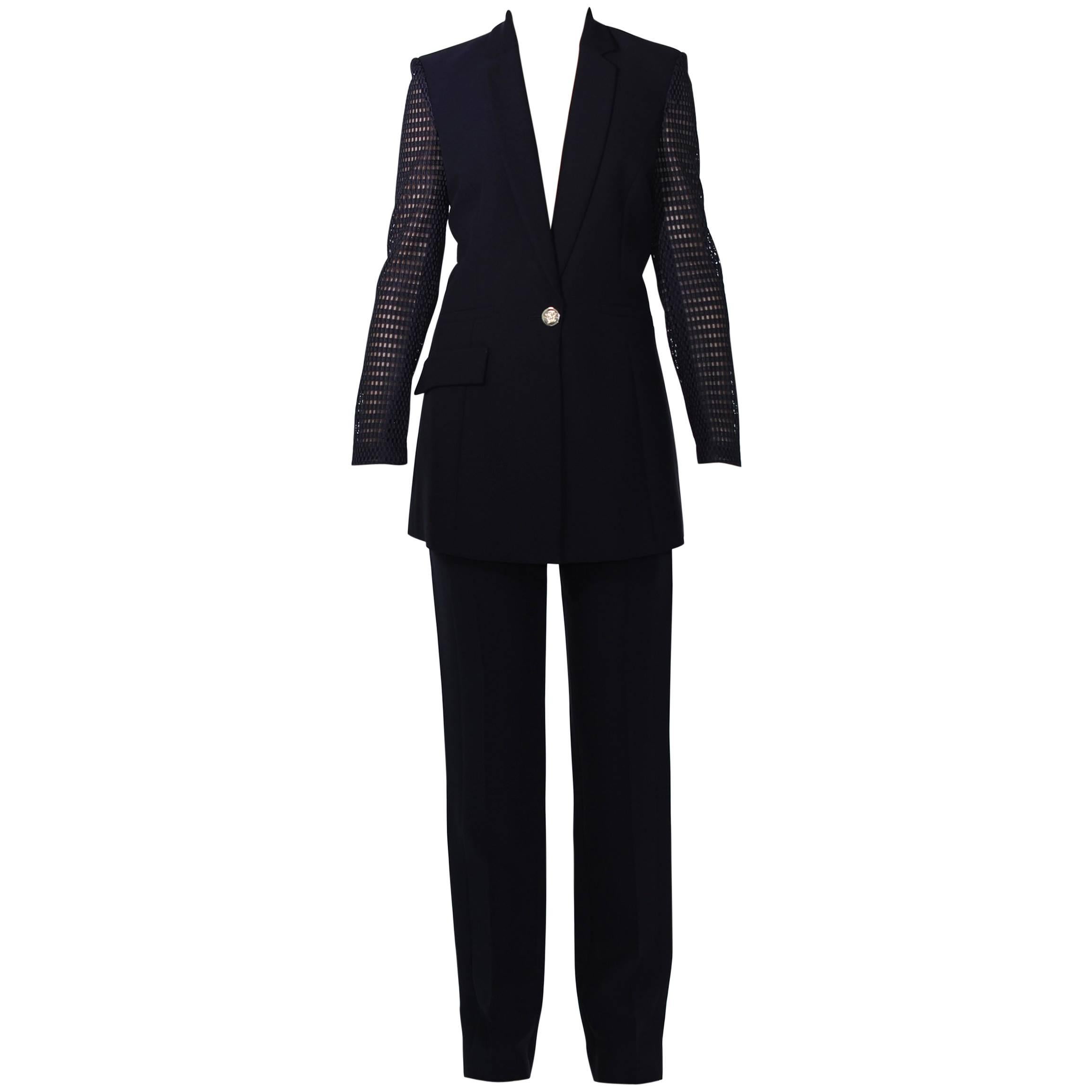 VERSACE BLACK SILK PANT SUIT with PERFORATED SLEEVES at 1stDibs | black ...