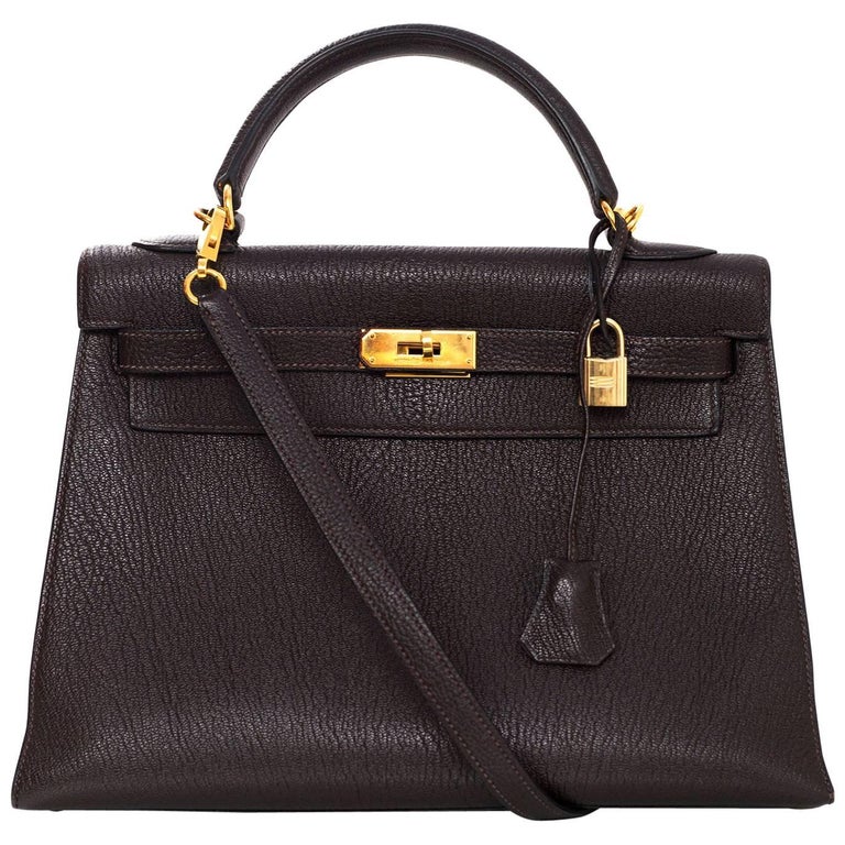 Hermes Brown Chevre Leather 32cm Sellier Rigid Kelly Bag with DB at ...