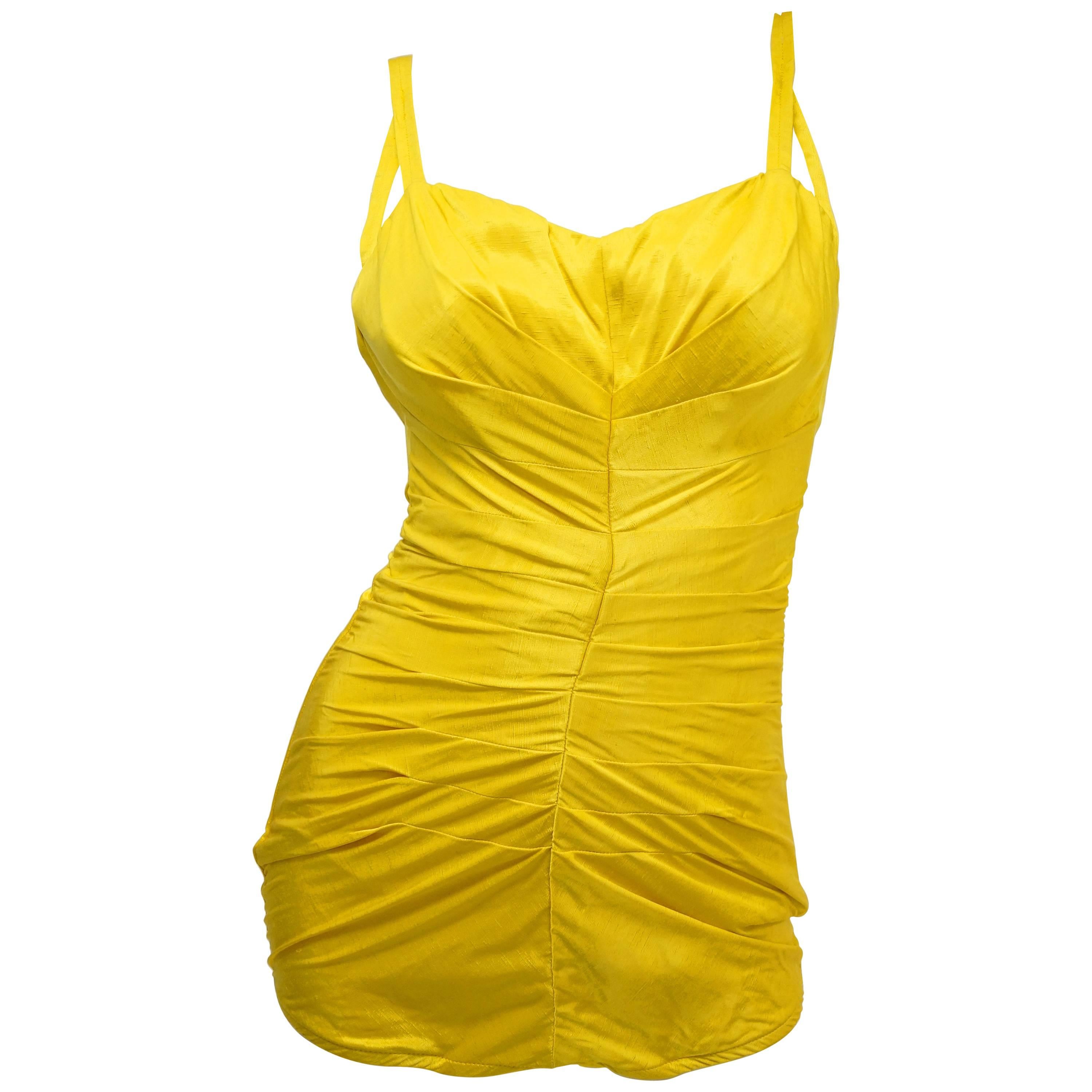 Gianni Versace Ivory Ruched Halter Bodysuit Bathing Suit For Sale At