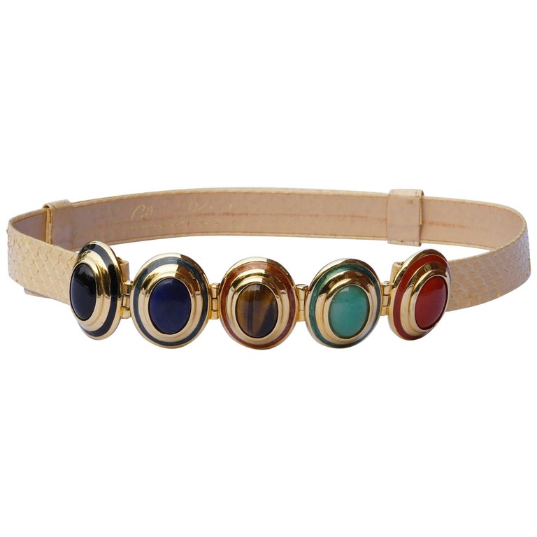 1980s Alexis Kirk Snakeskin Semi Precious Stone Belt at 1stDibs